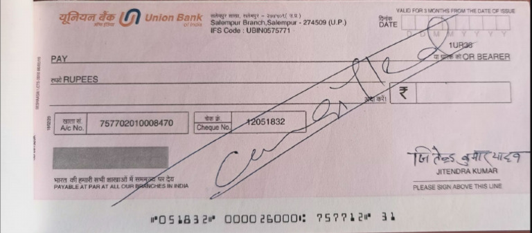 Union Bank Cancelled Cheque | PDF