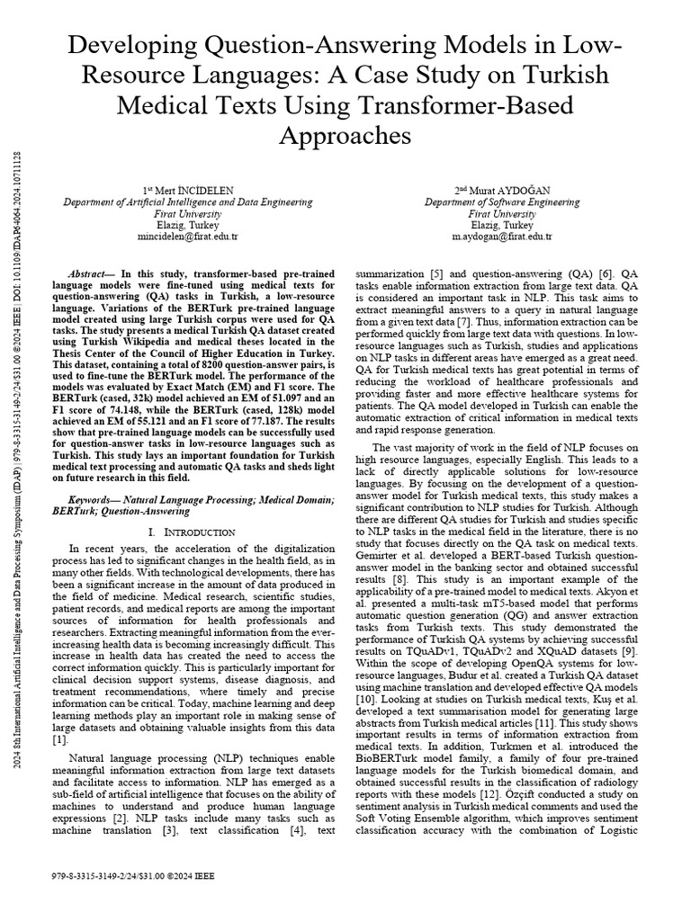 Developing Question-Answering Models in Low-Resource Languages - A Case Study On Turkish Medical ...