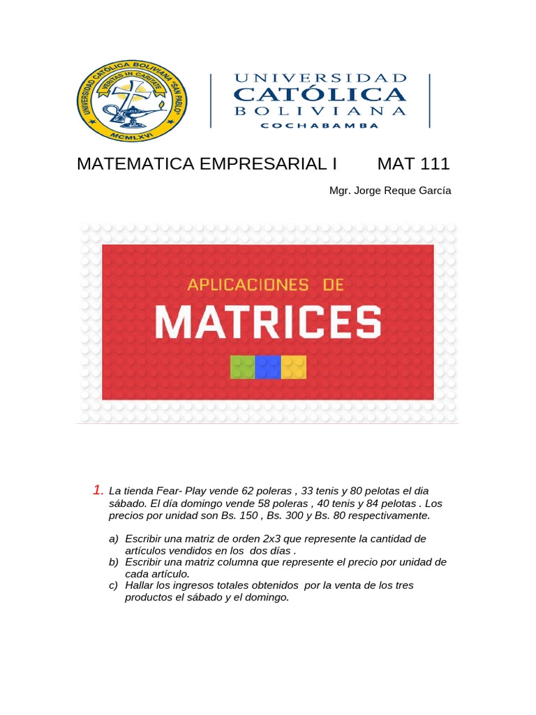 Prac. Aplic. Matrices 2 | PDF | Matriz (Matemáticas) | Tipo de cambio