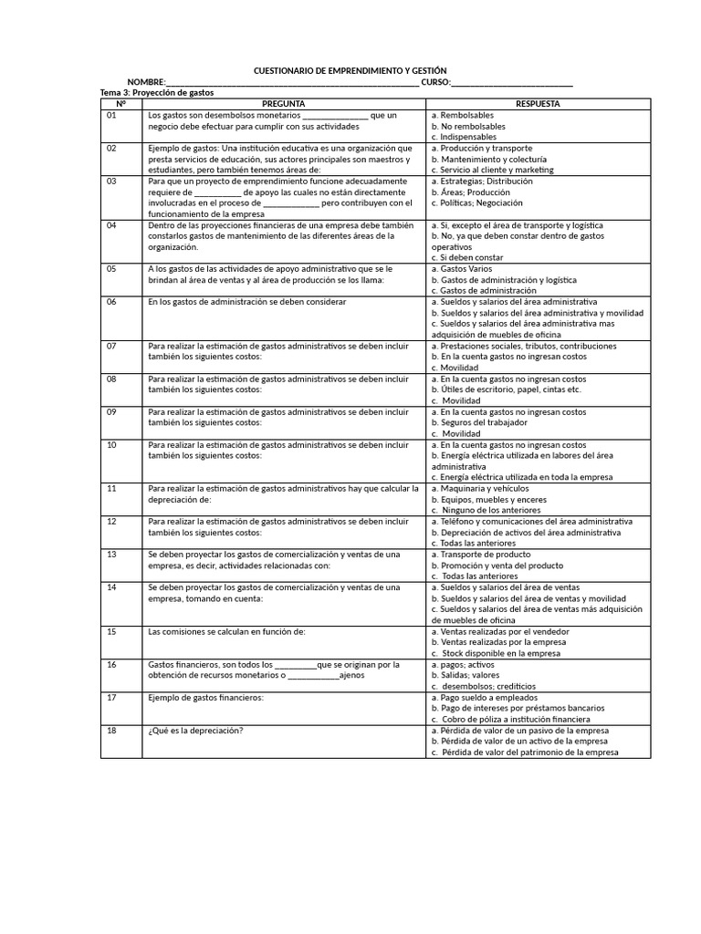 CUEST. Eyg TEMA 3 UNID 4 | PDF | Business | Salario