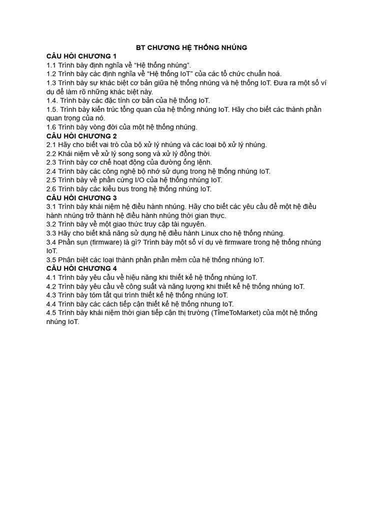 BT CHƯƠNG HỆ THỐNG NHÚNG | PDF