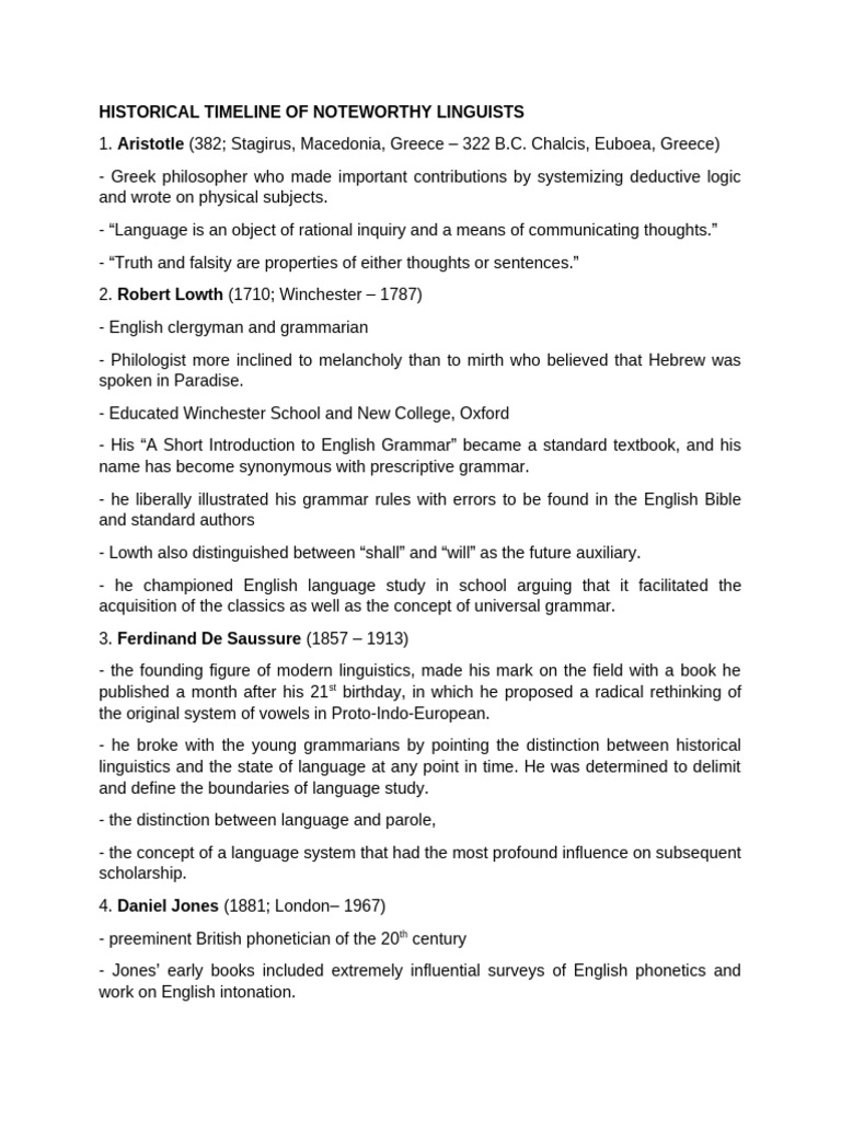 Notable Linguists Through History | PDF | Linguistics | Grammar