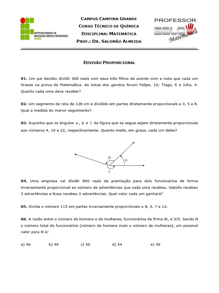 Divisão Proporcional, Regra de Três e Matemática Financeira | PDF | Juros
