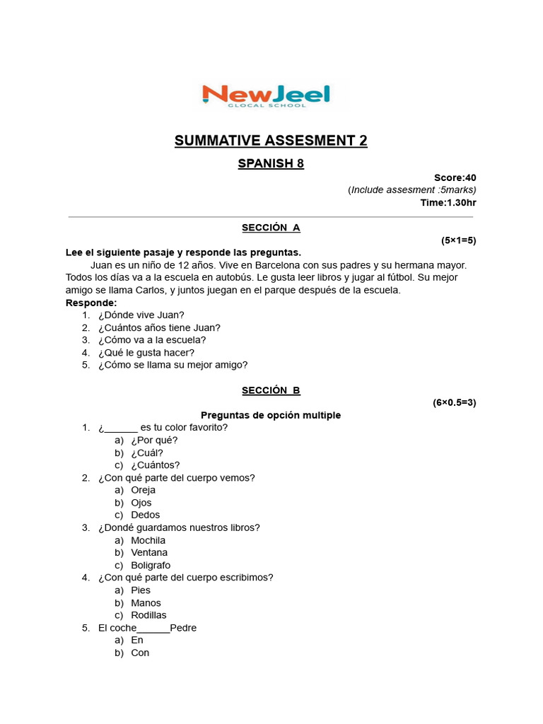 Sa2 8th STD Spanish - 1 | PDF