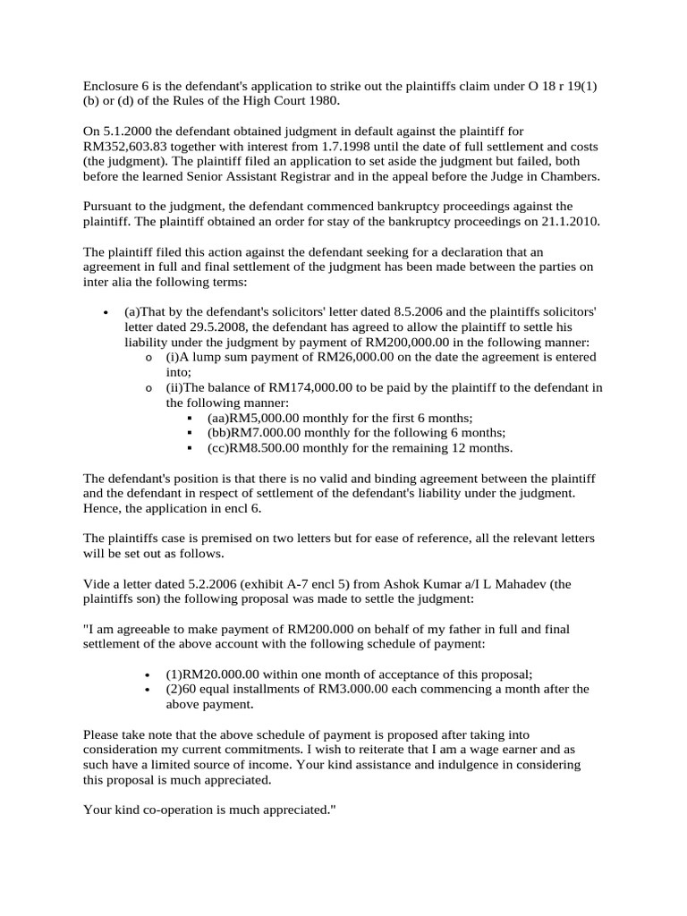 Enclosure 6 Is The Defendant | PDF | Judgment (Law) | Settlement ...