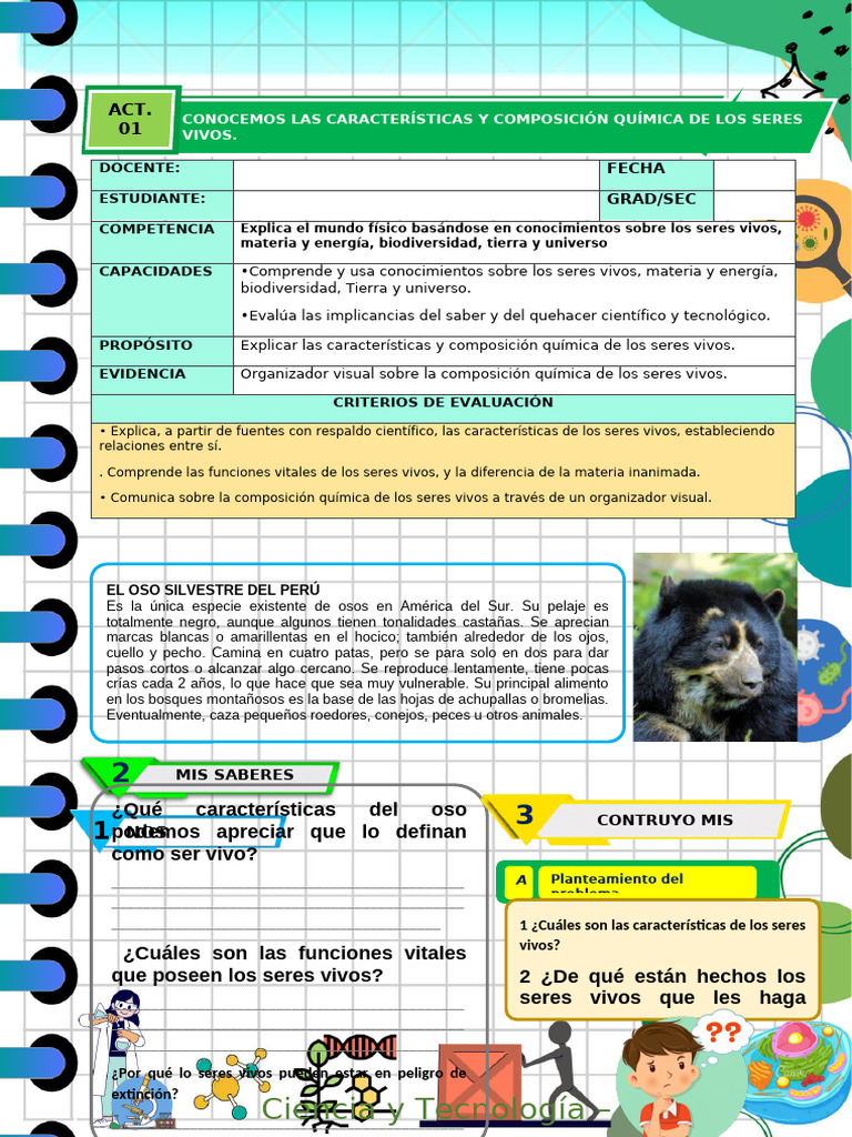 02. Ficha de actividad S1 (U1) (1° grado) - CyT | PDF | Organismos | Sustancias químicas