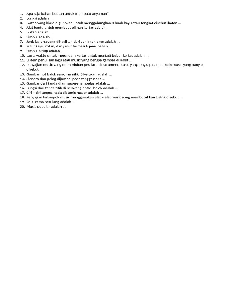 Latihan Soal Senbud Kelas 5 | PDF