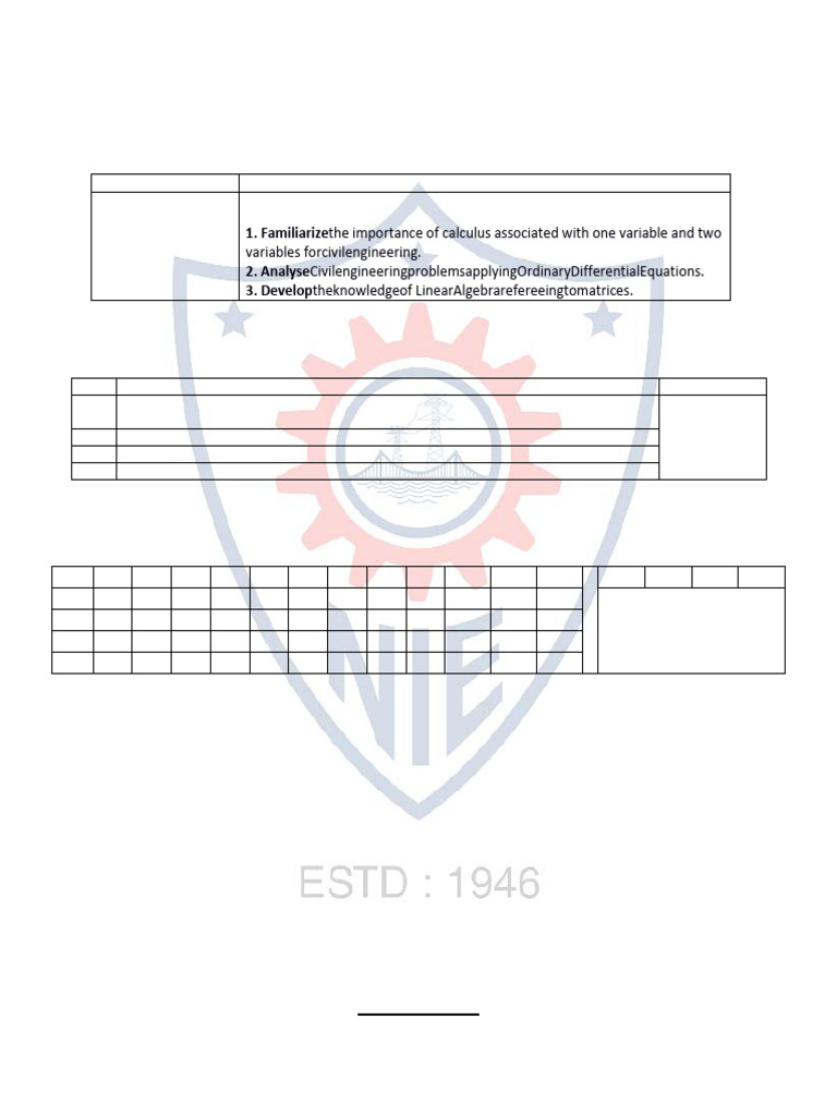 Civil Engineering Mathematics Syllabus 1st Year | PDF | Ordinary ...
