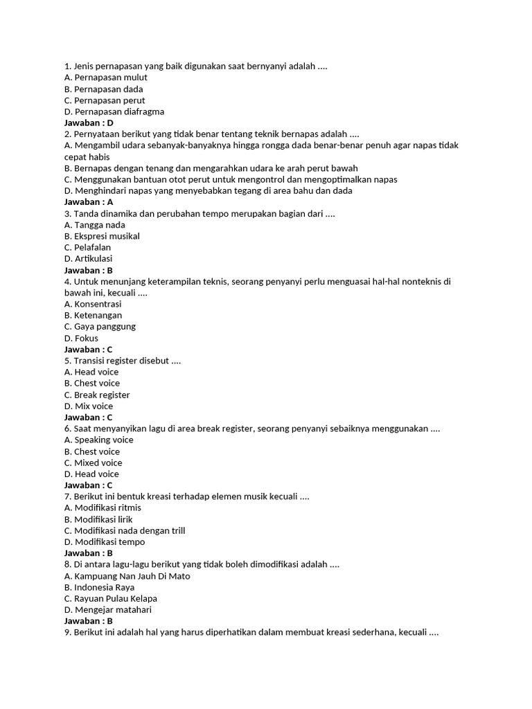 Soal seni musik kelas 9 oke | PDF