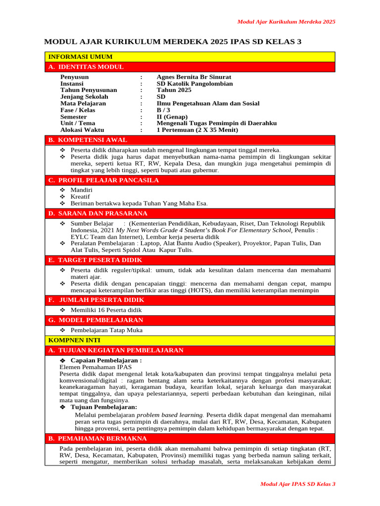 Modul Ajar IPAS SD Kelas 3 2025 | PDF