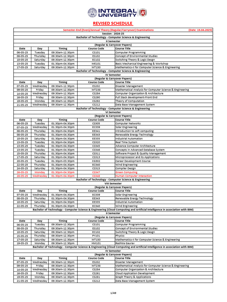 20250419134511653final Schedule For Semester-End (Even) Theory (Regular - Carryover ...