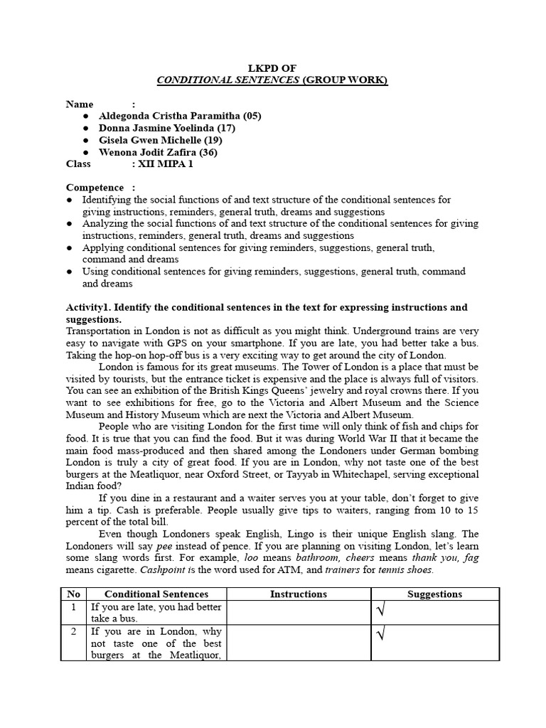 LKPD of Conditional Sentences | PDF | Rotation