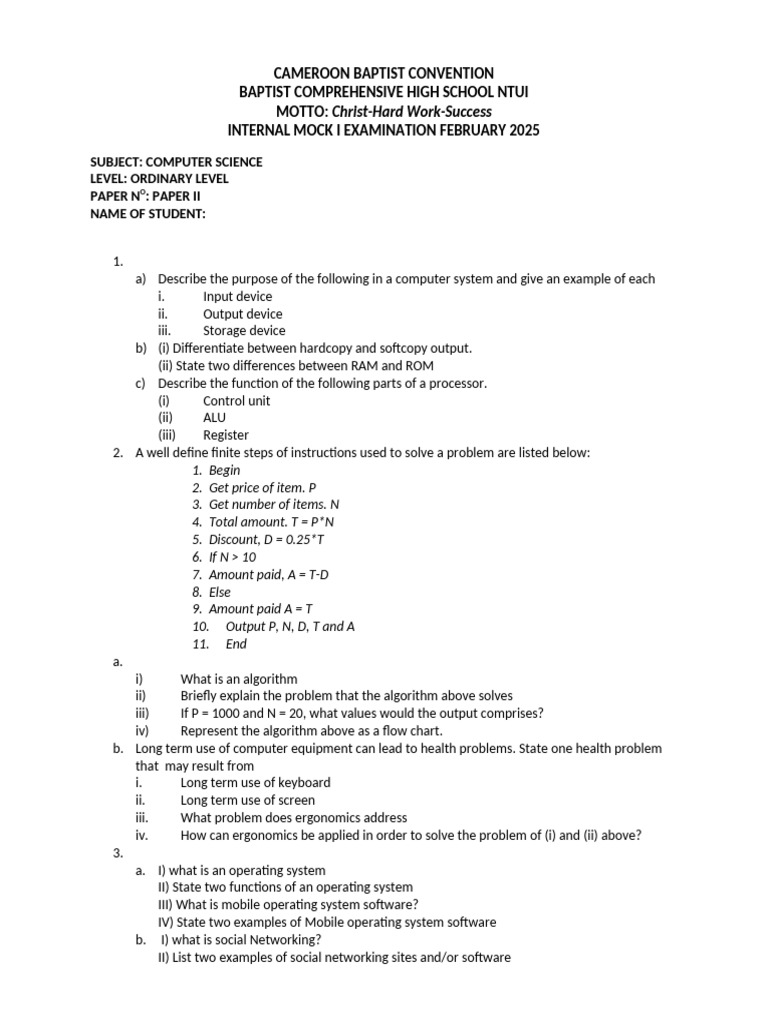 Describe The Purpose of The Following in A Computer System and Give An ...