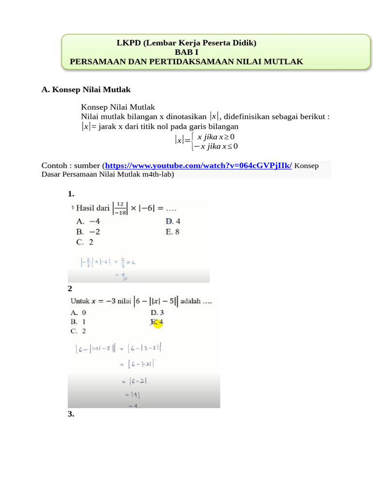 WORKSHET KELAS 10 MTK WAJIB 2022-2023 | PDF