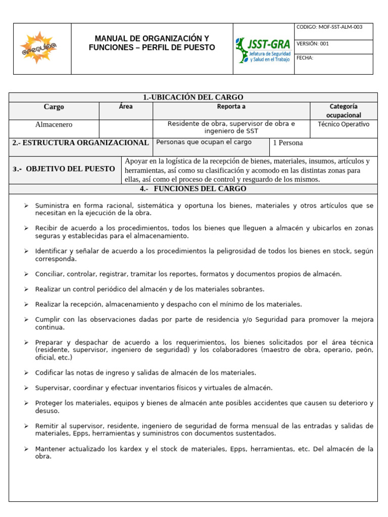 Mof-Sst-Alm-003 Almacenero | PDF