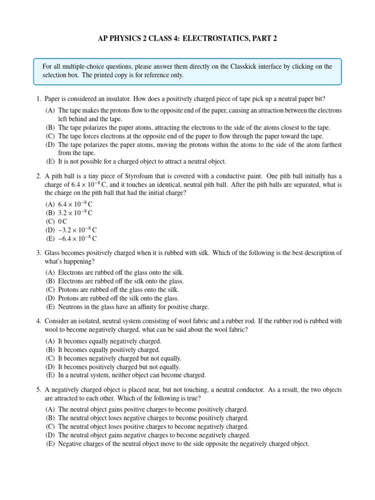 Class04 AP2 Physics Homework | PDF | Electric Charge | Potential Energy
