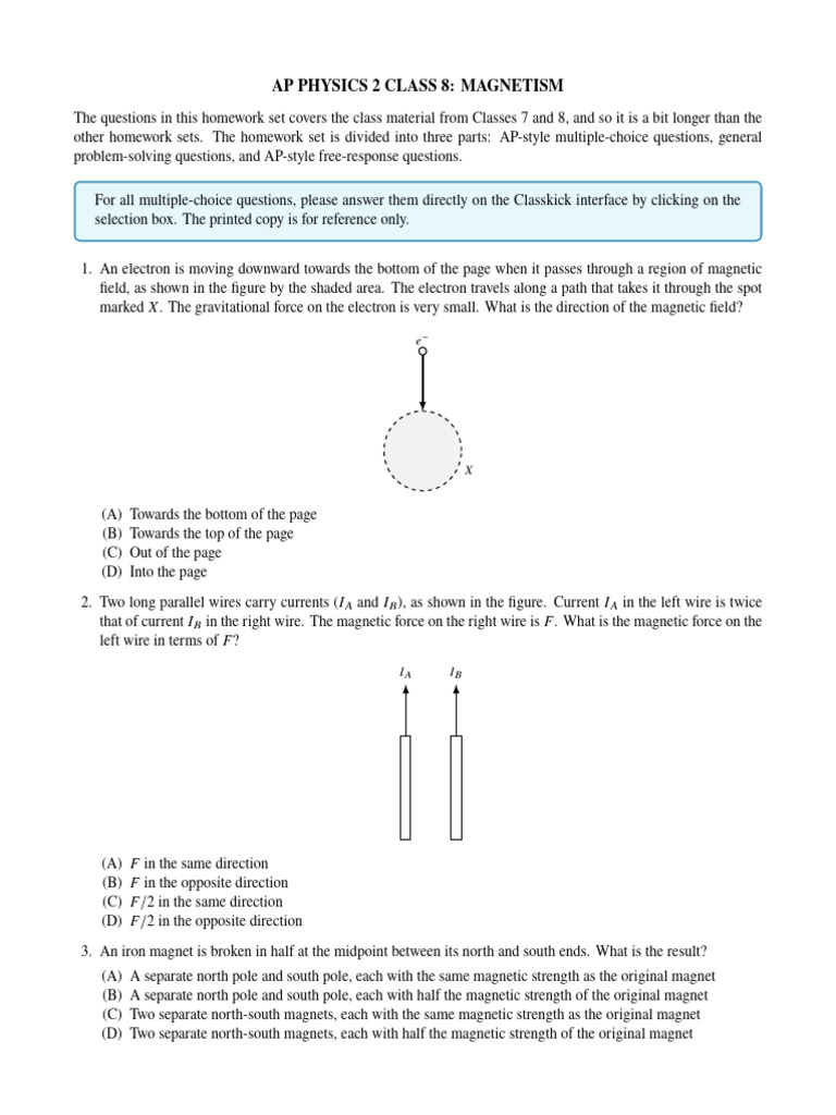 Class08 AP2 Physics Homework | PDF | Force | Magnetic Field