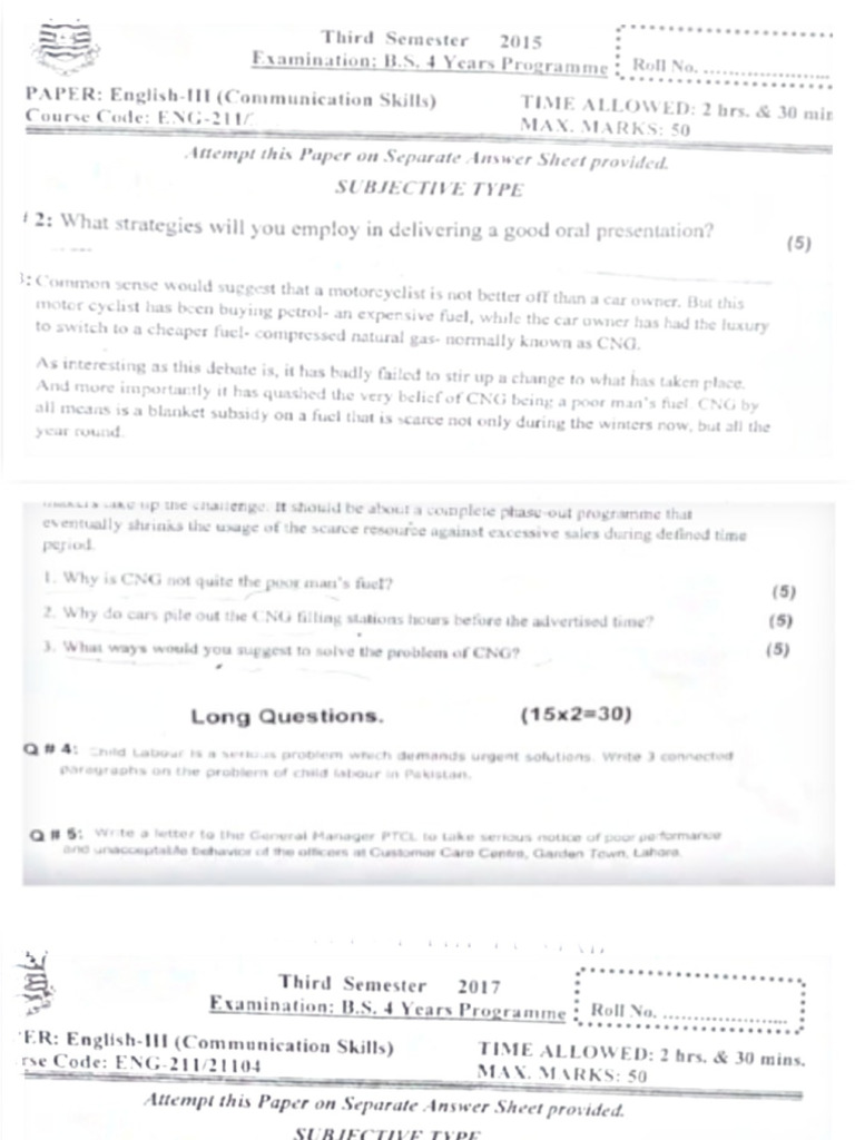 Eng-211 Past Papers | PDF