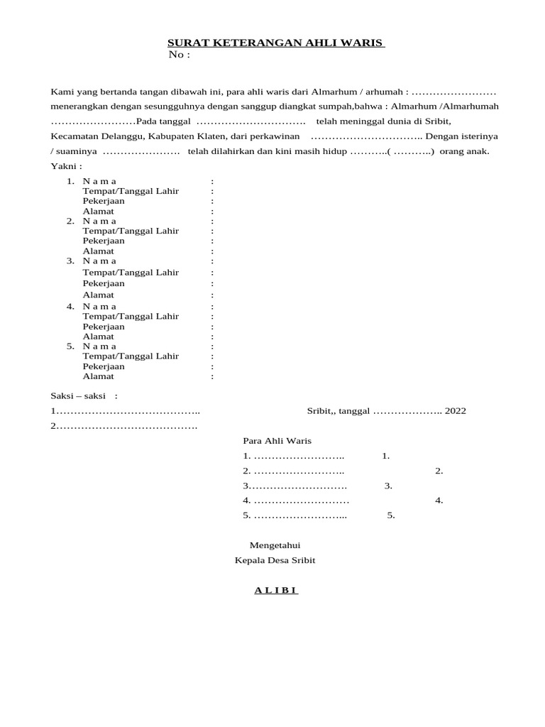 SURAT KETERANGAN WARISAN | PDF