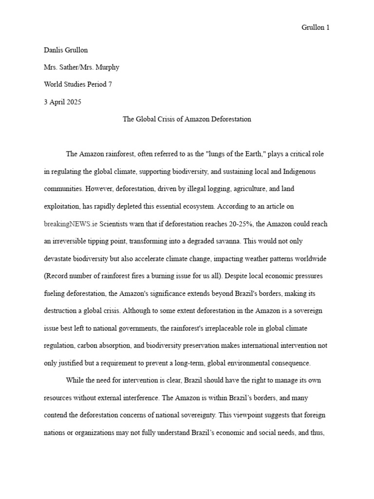 World Studies Research Paper - Deforestation of The Amazon - DJ Grullon ...