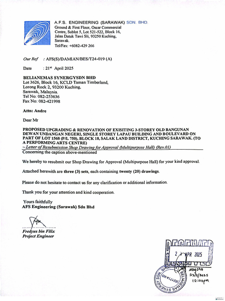 Letter SPAC019 (A) - Resubmission Shop Drawing For Approval ...