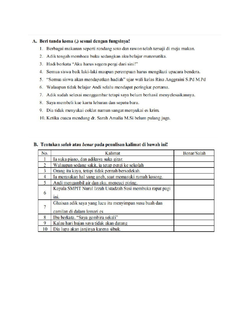 Soal Tanda Baca Koma | PDF