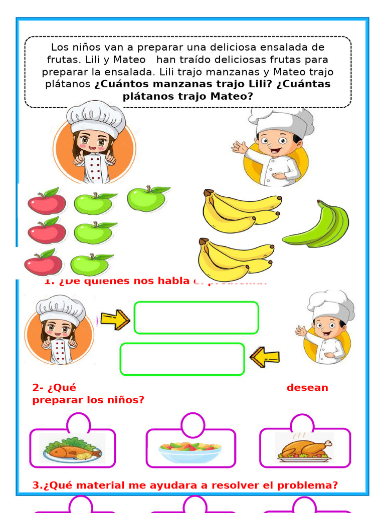 Problema de frutas y conteo infantil | PDF