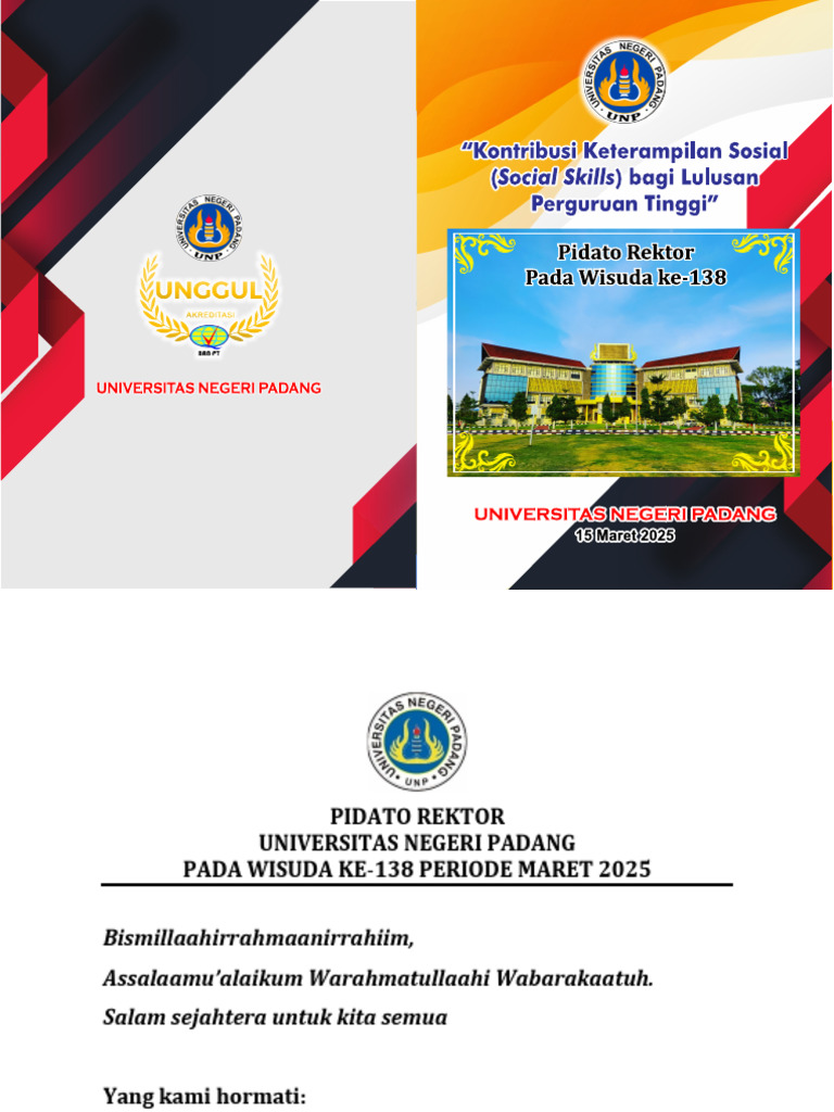 Pidato Rektor Wisuda 138 Maret 2025 - Hari Ke-1 | PDF