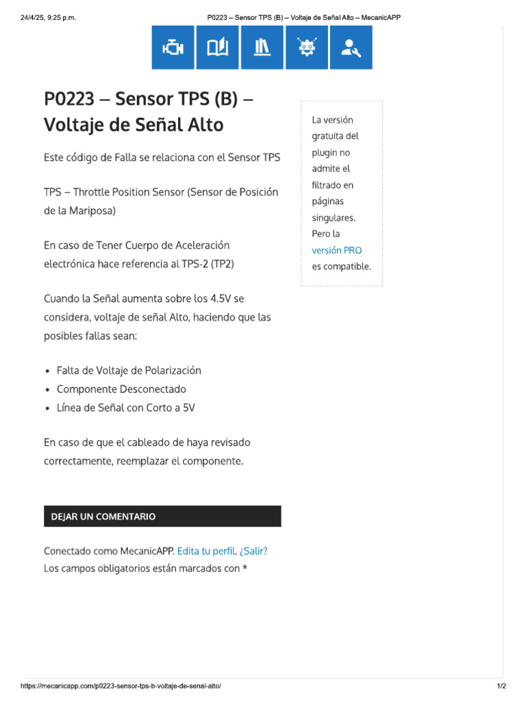 P0223 - Sensor TPS (B) - Voltaje de Señal Alto | PDF