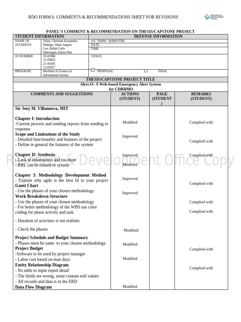 Rdo Form 6 Comments & Recommendations Sheet For Revisions | PDF ...