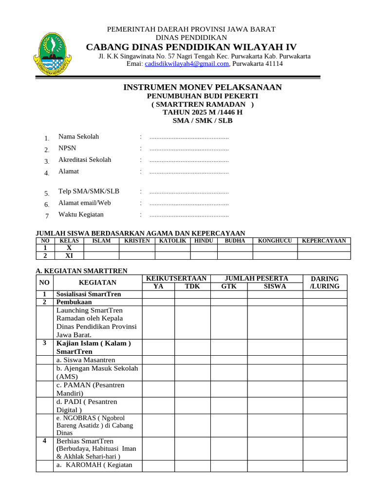 01. Instrumen Monev SmartTren 2025 | PDF