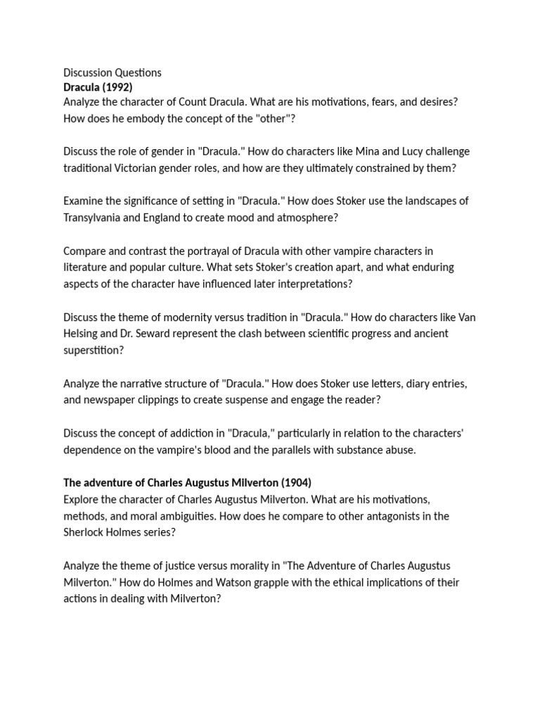 Dracula Discussion Questions | PDF | Dracula | The Great Gatsby
