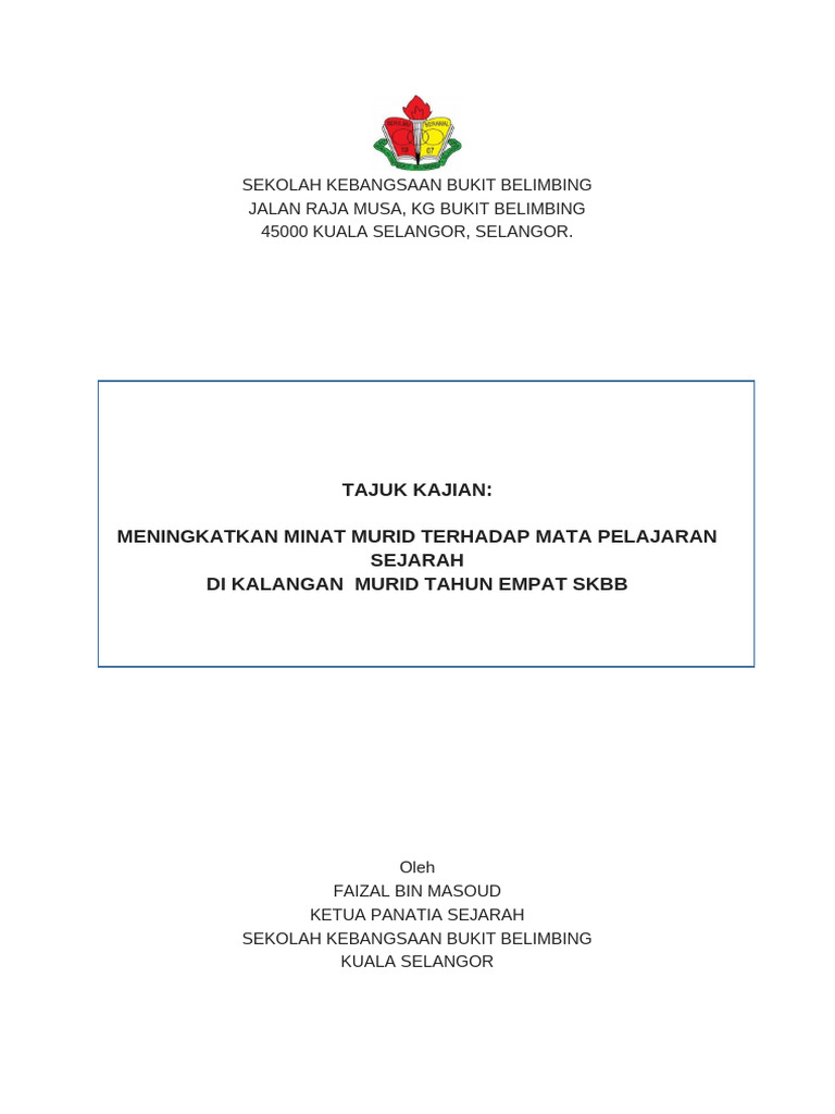 SK Bukit Belimbing Panitia Sejarah | PDF