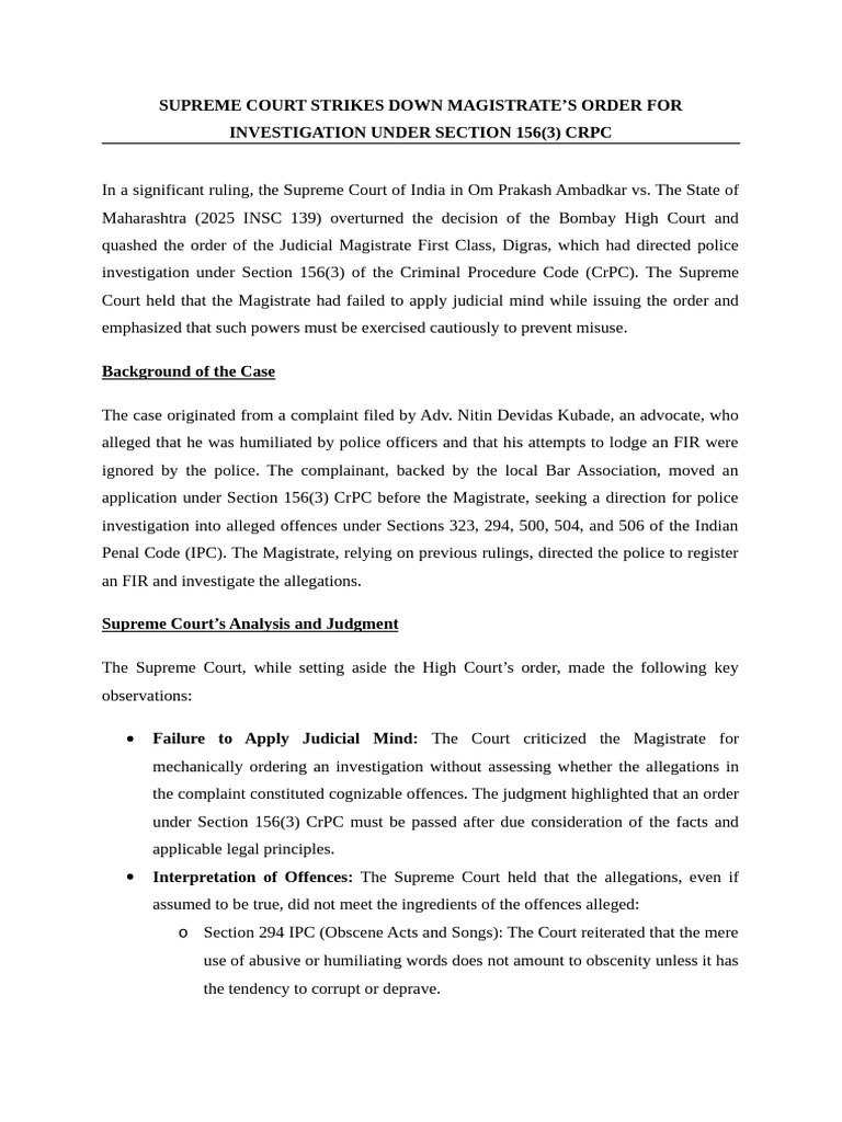 Supreme Court Quashes Magistrate's Order | PDF | Justice | Crime & Violence
