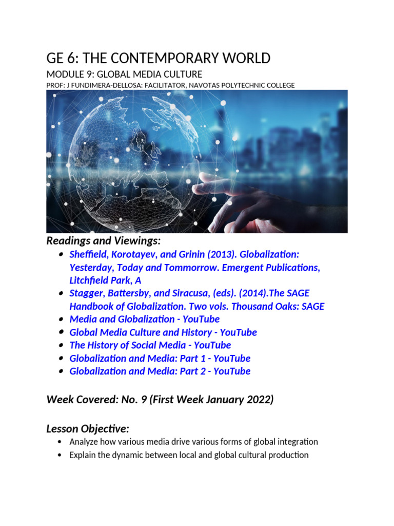 Global Media Culture and Integration | PDF | Media (Communication ...