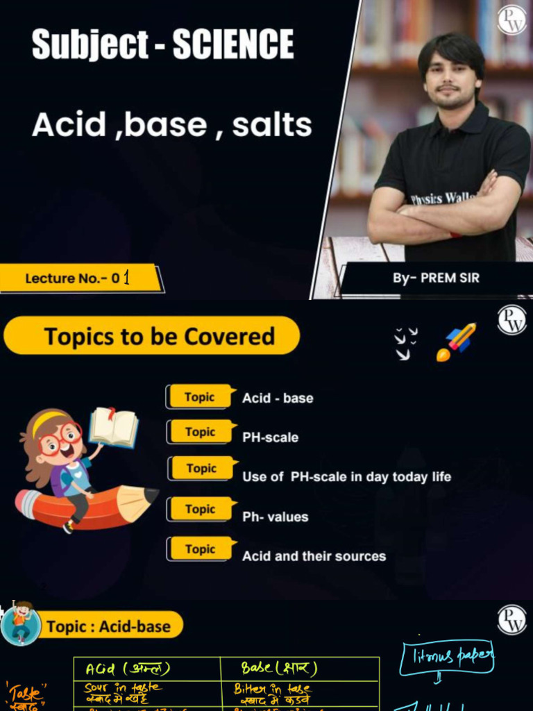 Acid, Base and Salts 01 - Class Notes | PDF