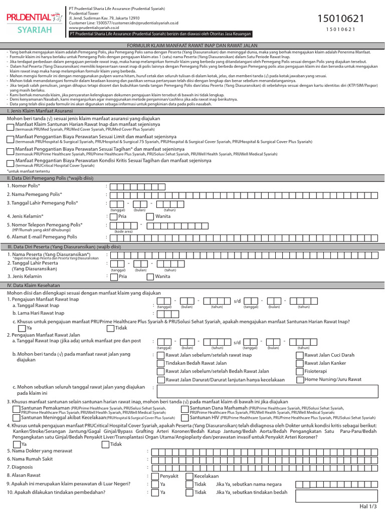 Form_Klaim_Manfaat_Rawat_Inap_dan_Rawat_Jalan_Versi_2.0_Sharia | PDF
