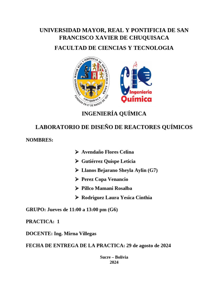 PRACTICA 2 LAB REACTORES | PDF | Reactor Quimico | Ingeniería de Procesos