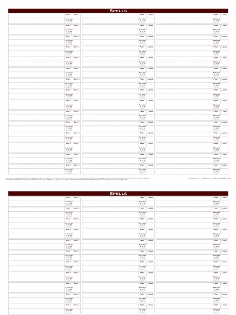 Spells Sheet Extra Spells | PDF