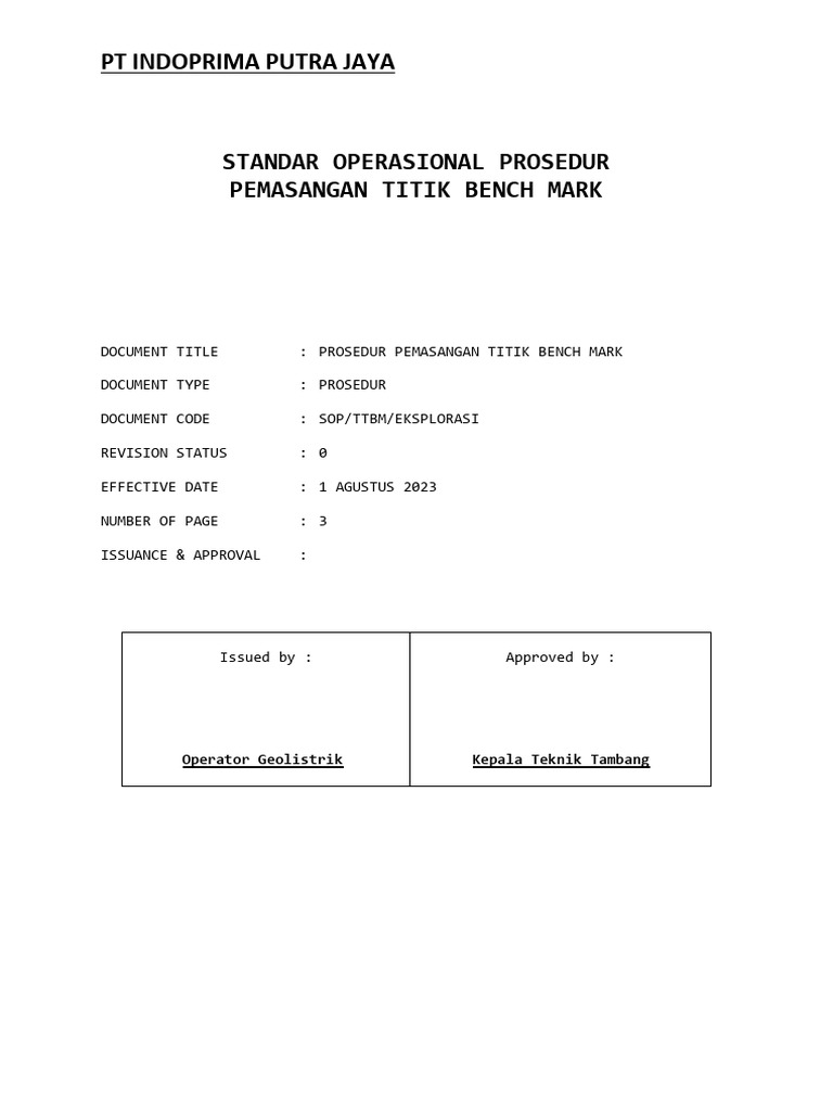 SOP Pemasangan Titik Bench Mark | PDF