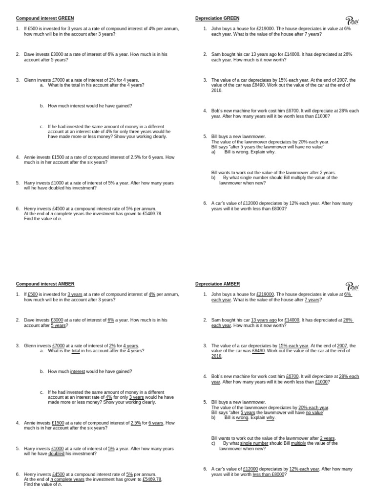 Compound Interest Depreciation RAG | PDF | Interest | Depreciation