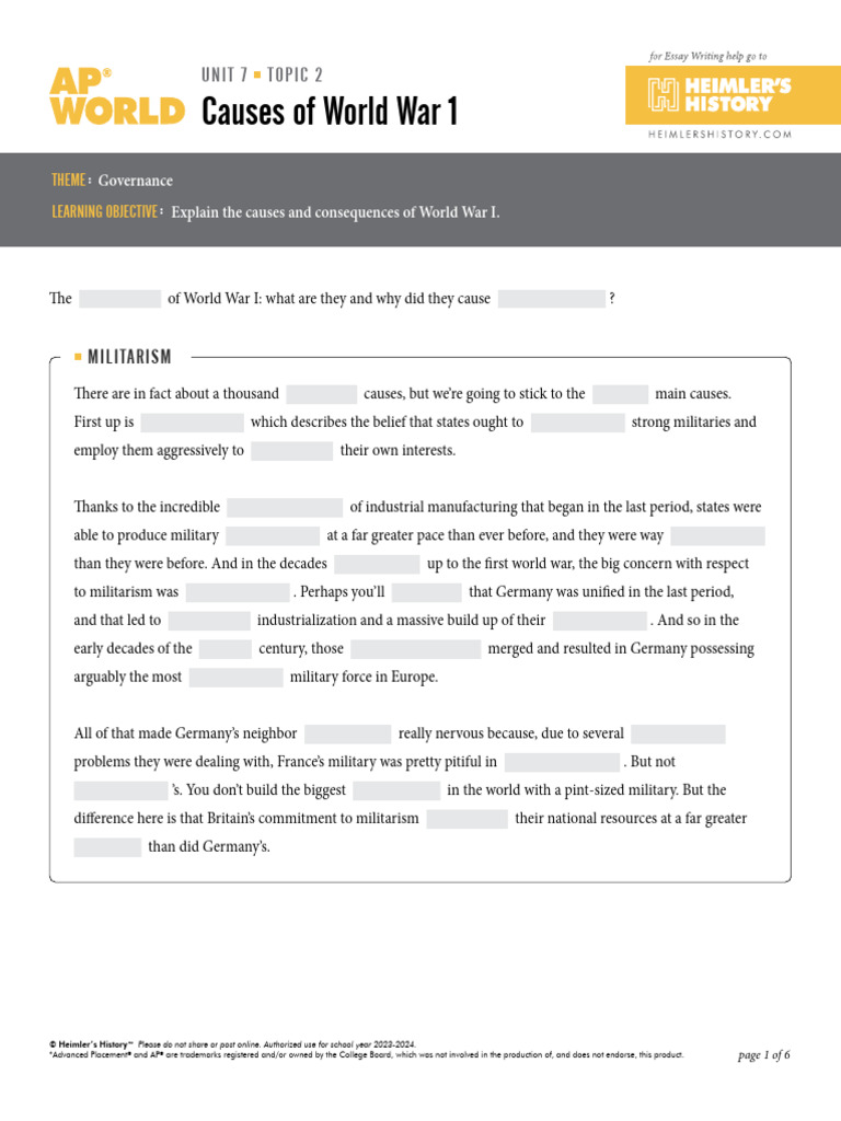 AP World Unit 7 Topic 2 NoteGuide Answer Key | PDF | World War I ...