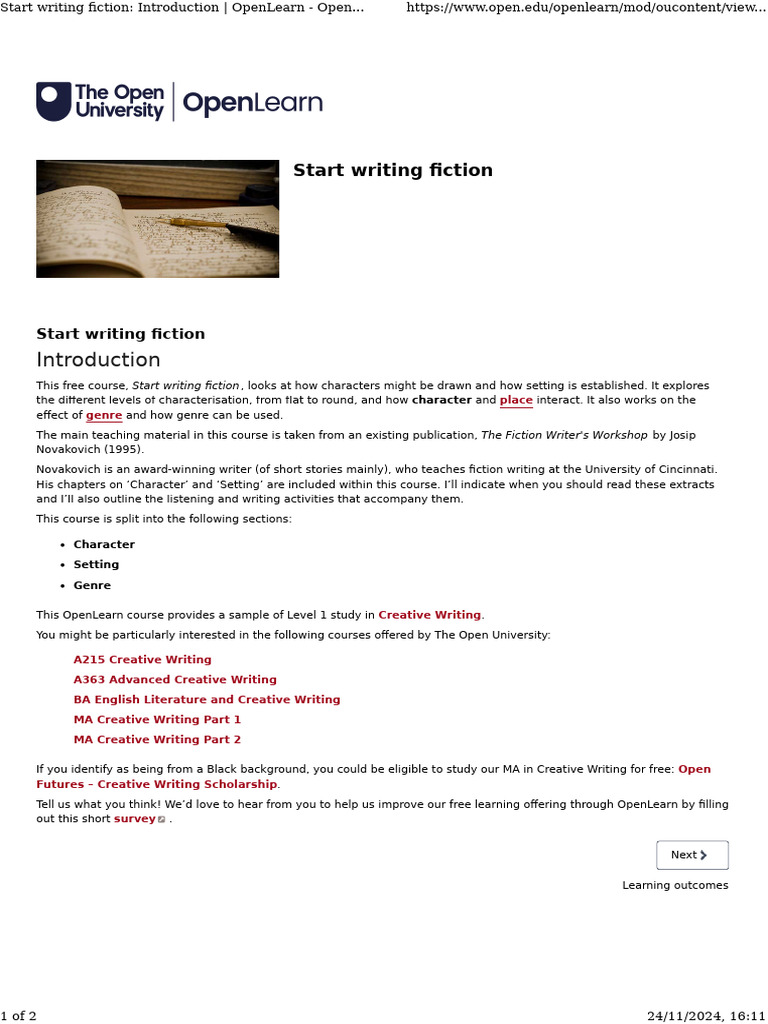 Start Writing Fiction_ Introduction _ OpenLearn - Open University | PDF | Creative Writing | Writing