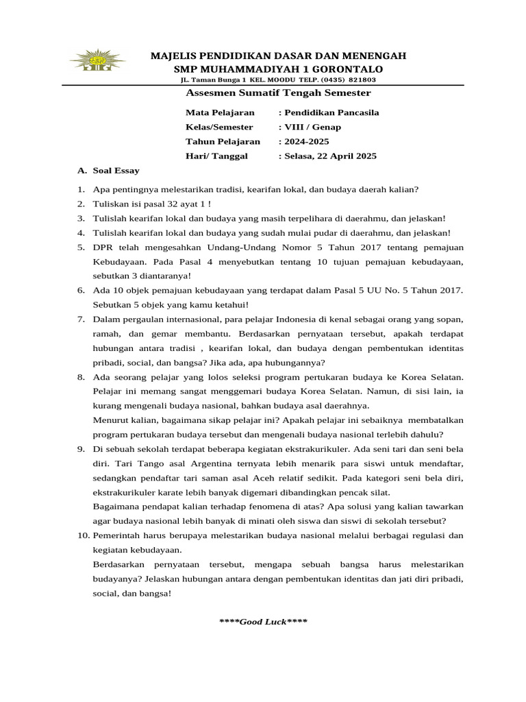 ASTS Genap Penpan Kelas VIII | PDF