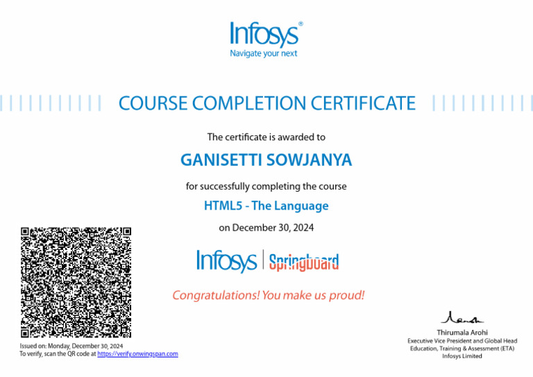 Infosys HTML5.Certificate | PDF