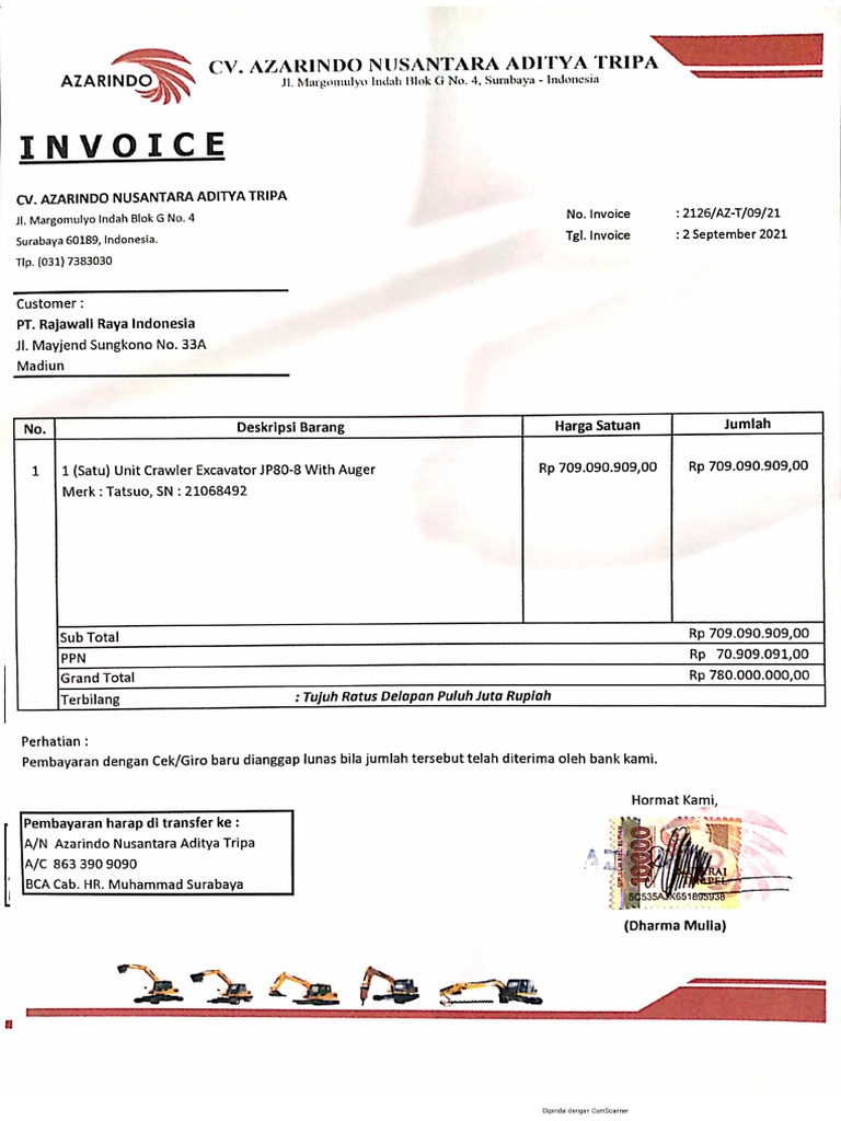 Invoice Exca - Tatsuo PC 80,2021-1 | PDF