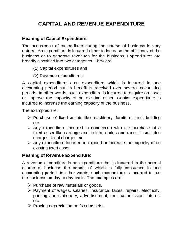 Capital vs. Revenue Expenditure Explained | PDF | Expense | Capital ...