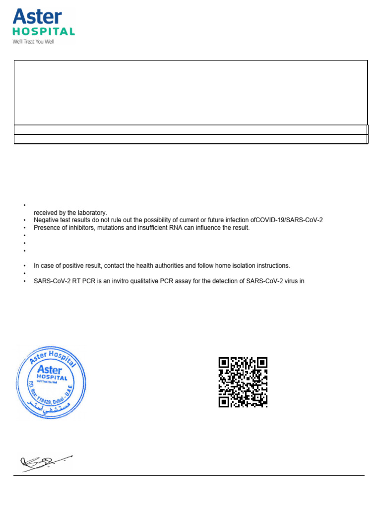 SARS-CoV-2 RT PCR Test Result: Negative | PDF