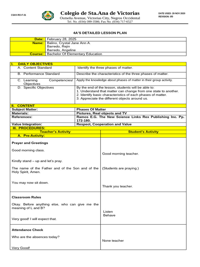 Phases of Matter Lesson Plan | PDF | Gases | Matter