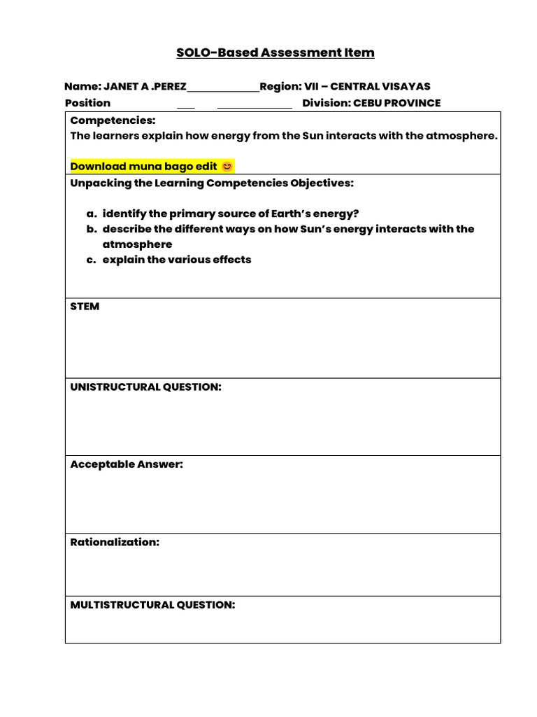 s5 - Solo-Based Assessment Template | PDF